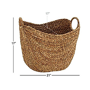 Deco 79 Seagrass Handmade Large Woven Storage Basket with Ring Handles, 20" x 18" x 19", Brown