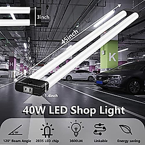 loyal 4FT 40W Linkable LED Shop Light for Garage, 6500K/3000K/4000K Linkable Utility Light Fixture, LED Workbench Light with Plug Hanging, LED Ceiling Lights for Garage, Workshop, Basement