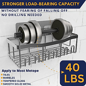 Rustproof Adhesive Shower Caddy Hanging - ASA STORES Silver 5-Pack No Drill Bathroom Organizer With 20 Hooks, Soap Holder,4 Snap Hooks-Stainless Steel Wall Mounted Storage For Kitchen & Home Decor