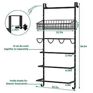 X-cosrack Adjustable Towel Racks for Bathroom Door Hanging, 5 Tiers Over The Door Towel Rack with Hooks, Bathroom Towel Holder Wall Mount for organizing Towels，Clothes