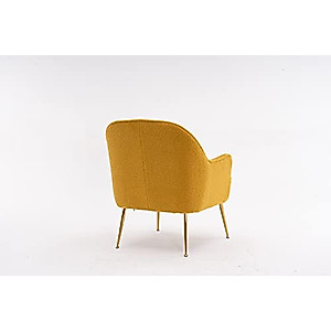 INMOZATA Velvet Living Room Chair Modern Accent Chair Tufted Back Upholstered Armchair Barrel Chair with Gold Legs Soft Reading Chair for Indoor Home Living Room(Yellow,Teddy)