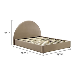 Modway Resort Queen Size Platform Bed with Arch Shaped Round Headboard in Taupe, Upholstered Velvet Bed Frameain-Resistant Performance Velvet, Soft Cloud Bed Frame, No Box Spring Needed