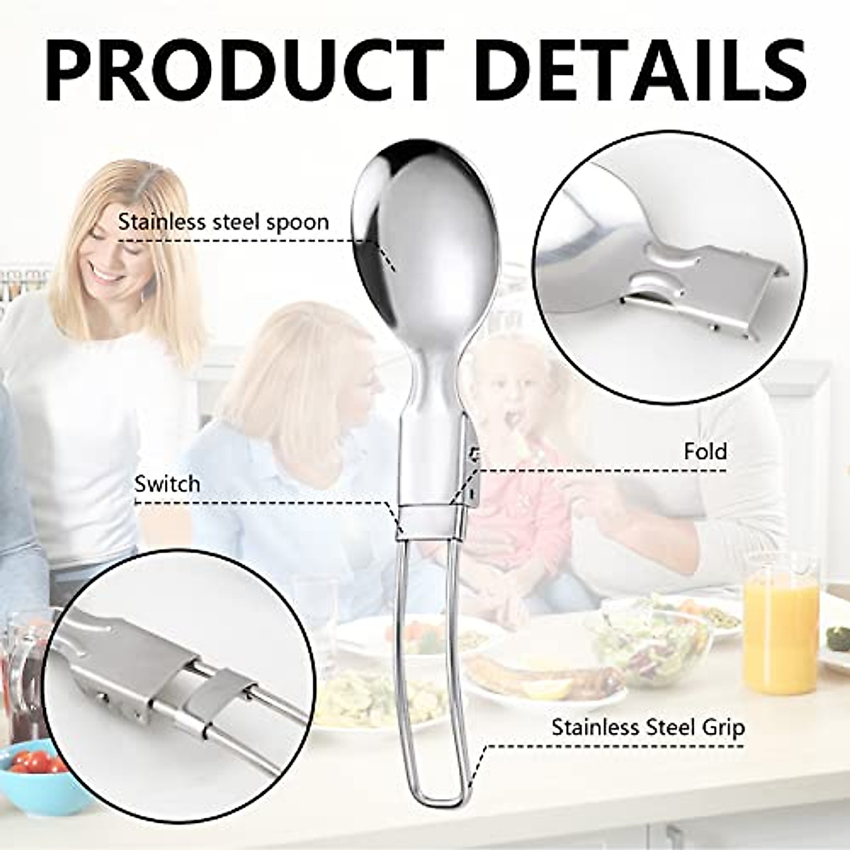 KitchenMade 4 Pack Reusable Flatware Sets Knife, Fork, Spoon, Chopsticks, Stainless Steel Folding Utensil Set & Nylon Storage Bag ，Ultralight Utensils for Backpacking/Hiking/Camping