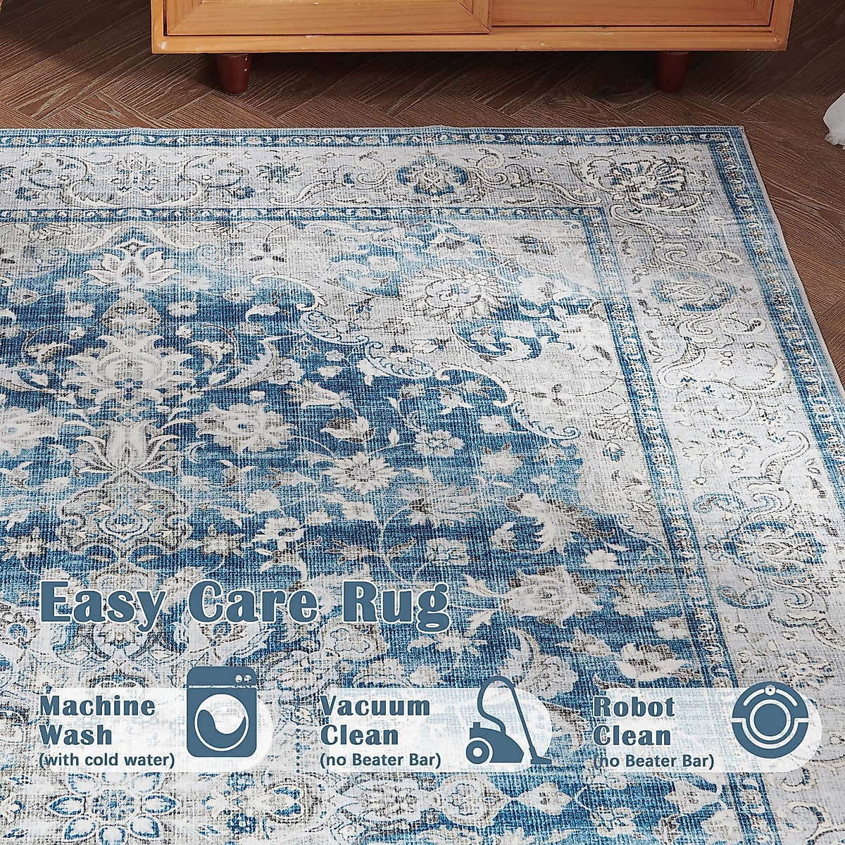 jinchan Runner Rug 2x10 Area Rug Blue Floral Rug Soft Rug Distressed Vintage Retro Rug Indoor Non Slip Carpet Kitchen Living Room Bedroom Dining Room