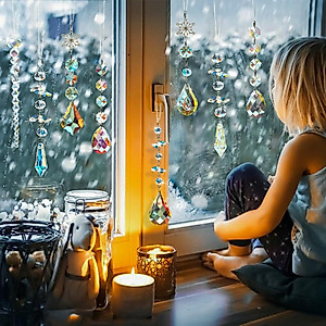 GuassLee Christmas Crystal Prism Ornaments for Christmas Tree - 6pcs Iridescent Teardrop Crystal Glass Sun Catcher for Christmas Decorations Indoor Tree Birthday Party Decor