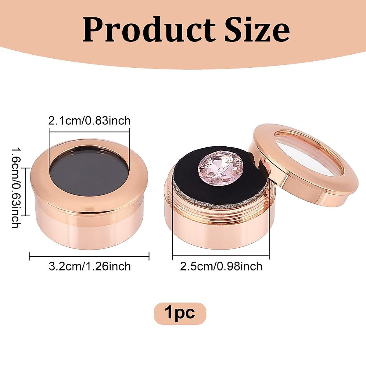 BENECREAT Rose Gold Stainless Steel Jewelry Gift Boxes with Velvet Cushion and Clear Glass Window, 1.3x0.6inch Gemstone Display Box for Small Gemstone Diamond Storage