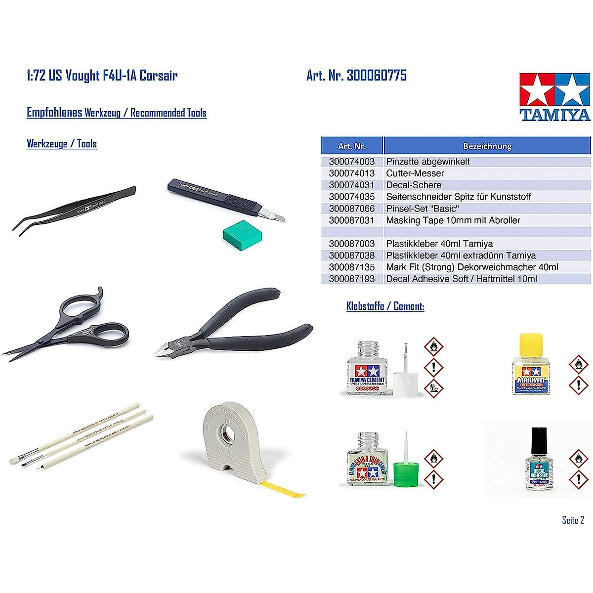 Tamiya 60775 1/72 Vought F4U-1A Corsair Plastic Model Airplane Kit