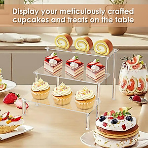 Acrylic Display Risers,Clear Display Risers Stand Small Mini Shelf 3 Tiered Cupcake Stand for Food Desserts Stand Perfume Organizer Toys Collections Cosmetic Products Tabletop Use (9 x 8 x 6 Inch)
