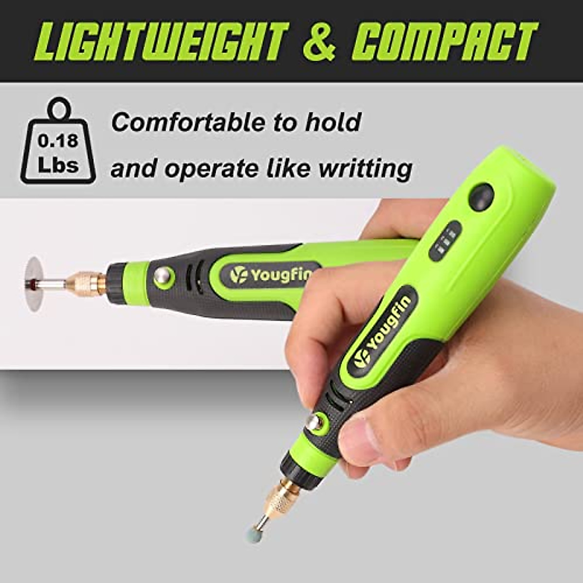 Yougfin Mini Cordless Rotary Tool, 3-Speed and USB Charging Rotary Tool Kit with 44 Accessories, Multi-Purpose 3.6V Power Rotary Tool for Sanding, Polishing, Drilling, Etching, Engraving, DIY Crafts