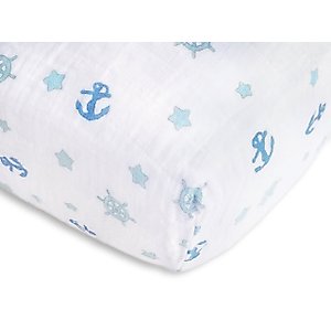 SwaddleDesigns Softest Cotton Muslin Fitted Crib Sheet/Toddler Sheet for Baby Boy & Girl, Pastel Blue Ahoy!