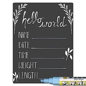 Cohas Hello World Newborn Baby Announcement Sign with Chalkboard Style Surface, 5 by 7 Inches, Blue Marker