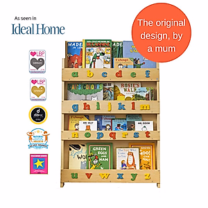 Tidy Books - Kids Bookshelf | White | Wall Bookshelf for Kids with 3D Alphabet Color | Montessori Materials | Wood Bookcase | 45.3 x 30.3 x 2.8 in | ECO Friendly | Handmade - The Original Since 2004