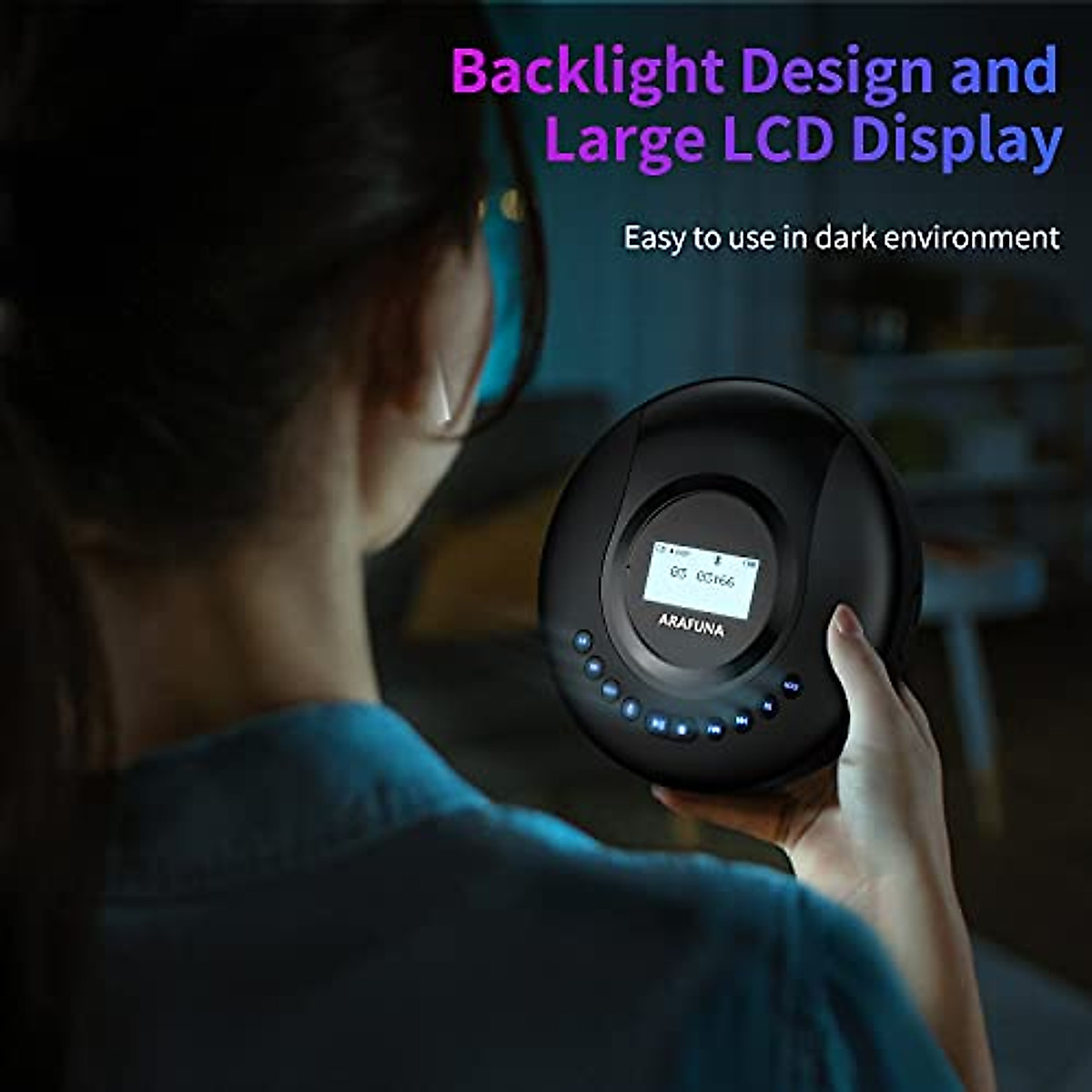 CD Player Portable, ARAFUNA Bluetooth CD Player for car, 2000mAh Rechargeable Portable CD Player with LCD Screen, Anti Shock Protection Walkman CD Player with Headphone -Upgraded