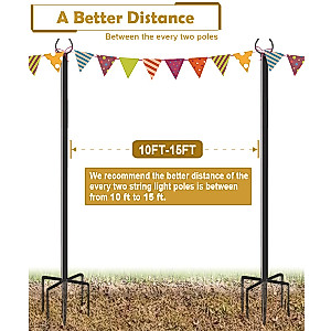 Derkniel 10 FT Outdoor String Light Pole Stand for Garden Lawn, Adjustable Globe Patio Light Post for Hanging Outside Decorate Lighting, 1 Pack