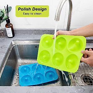 BAKHUK Donut Pan, 2pcs NonStick Silicone Donut Molds for Baking, 6 Full-Size Doughnuts, Easy Clean and Dishwasher Microwave Safe