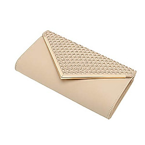 CHARMING TAILOR Elegant Satin Clutch Shimmering Rhinestones Laser-cut Flap Prom Purse (Beige)