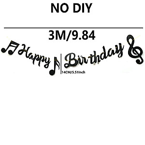 Paity Music Happy Birthday Banner Party Decorations, Notes Decorations Note Garland Black , Birthday, Theme Baby Shower School Bulletin Board Craft Home Wall Decor Pre-strung (Black)