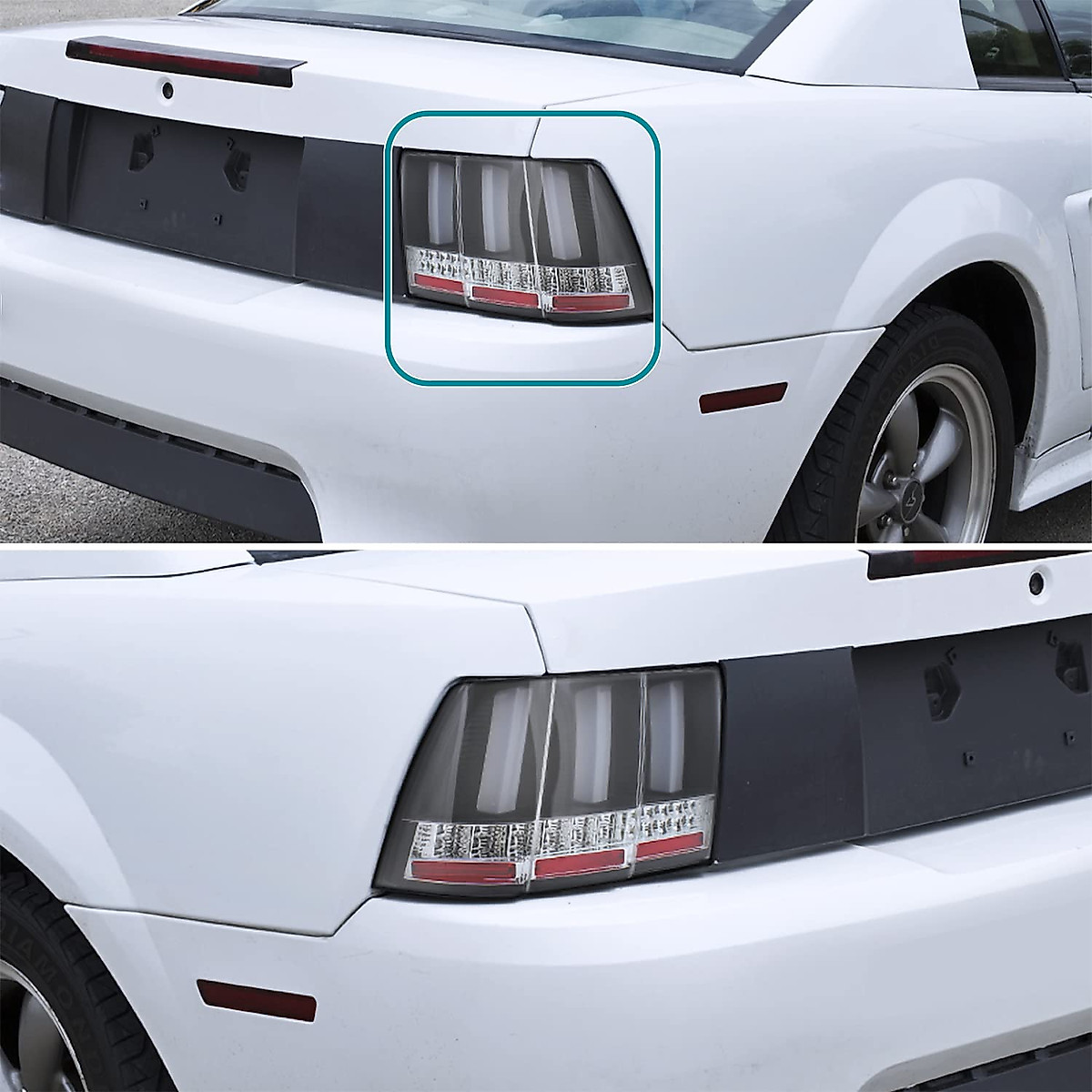 SPEC-D TUNING Black Housing Clear Lens Sequential LED Bar Tail Lights Compatible with 1999-2004 Ford Mustang, Left + Right Pair Assembly