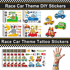 Erweicet Race Car Party Favors 84 PCS Mini Race Cars Keychains Slap Bracelet Stickers Straws Goody Treat Candy Bags for Kids Birthday Party Classroom Reward