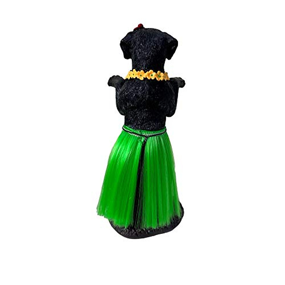 Dashboard Hula Dog Black Labrador Retriever Car Bobblehead Figurine 6 Inches Green Grass Skirt Hawaiian Lei Desk Mantle