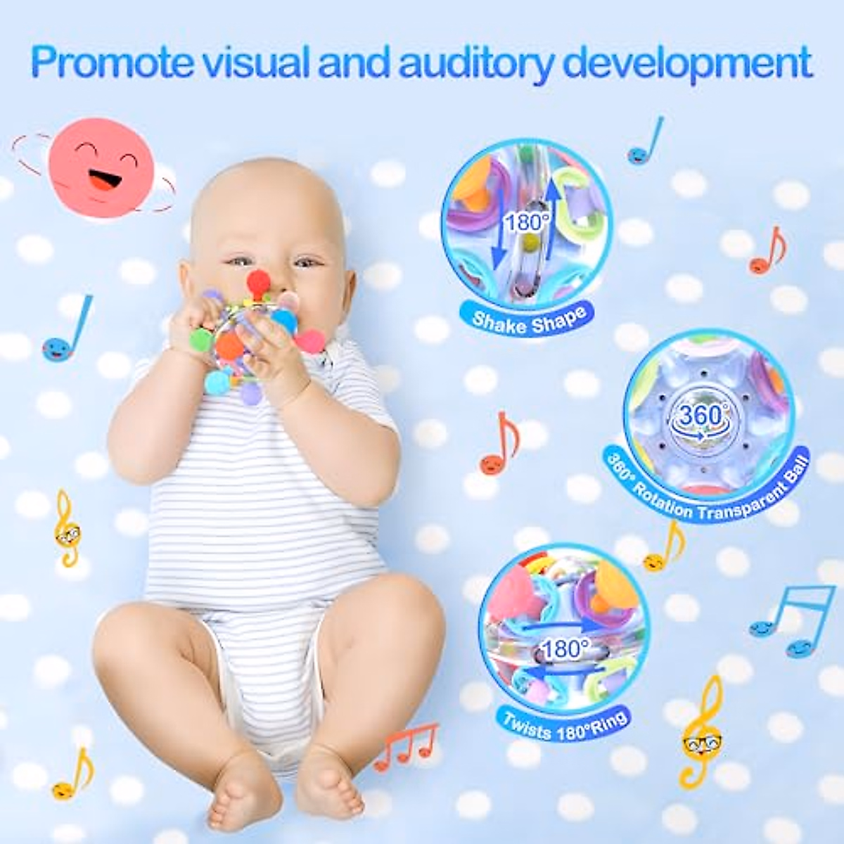 Baby Sensory Teething Toys - Updated Infant Teethers Montessori Toys, Infant Sensory chew rattles Toy Gift for Infant Newborn Boys Girls 0 3 6 9 12 18 Months Shower Gifts Toddler Learning Toys (Blue)