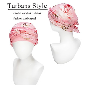 Gragengs Headwear for Women Sleep Beanie Head Scarf for Bald Wraps Cancer Hats Turbans (Pink Flower)