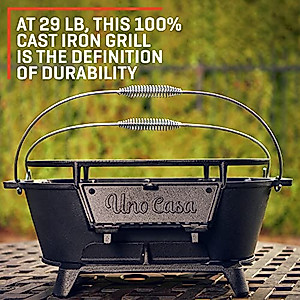 Uno Casa Hibachi Grill - Pre-Seasoned Small Charcoal Grill, Portable Charcoal Grill for Camping, Outdoors Table Top Grill Charcoal, Japanese Hibachi Grill - Waterproof Cover Included