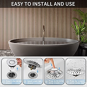 Yevheniys Bathtub Drain Plug, 2 in 1 Stopper & Hair Catcher, with Stainless Steel Filtered Pop-Up Filter for US Standard Bathtubs Hole Diameter (1.6-2.0 Inch)