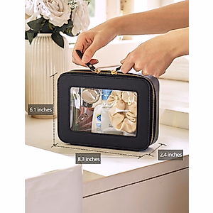 Popvibe Clear Makeup Case Black Toiletry Bag Travel Medium Clear Cosmetic Bag with Zipper, Small Make Up Bag Organizer Traveling TSA Approved Transparent Bag Car for Essentials