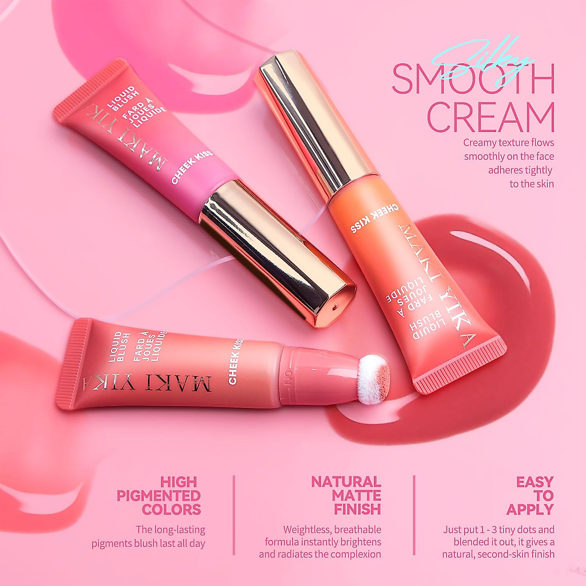 Liquid Blush Wand, Matte Face Blushes Beauty Wand with Cushion Applicator, Lightweight Pink Blush, Smooth Creamy Fomula (2# pink peony)