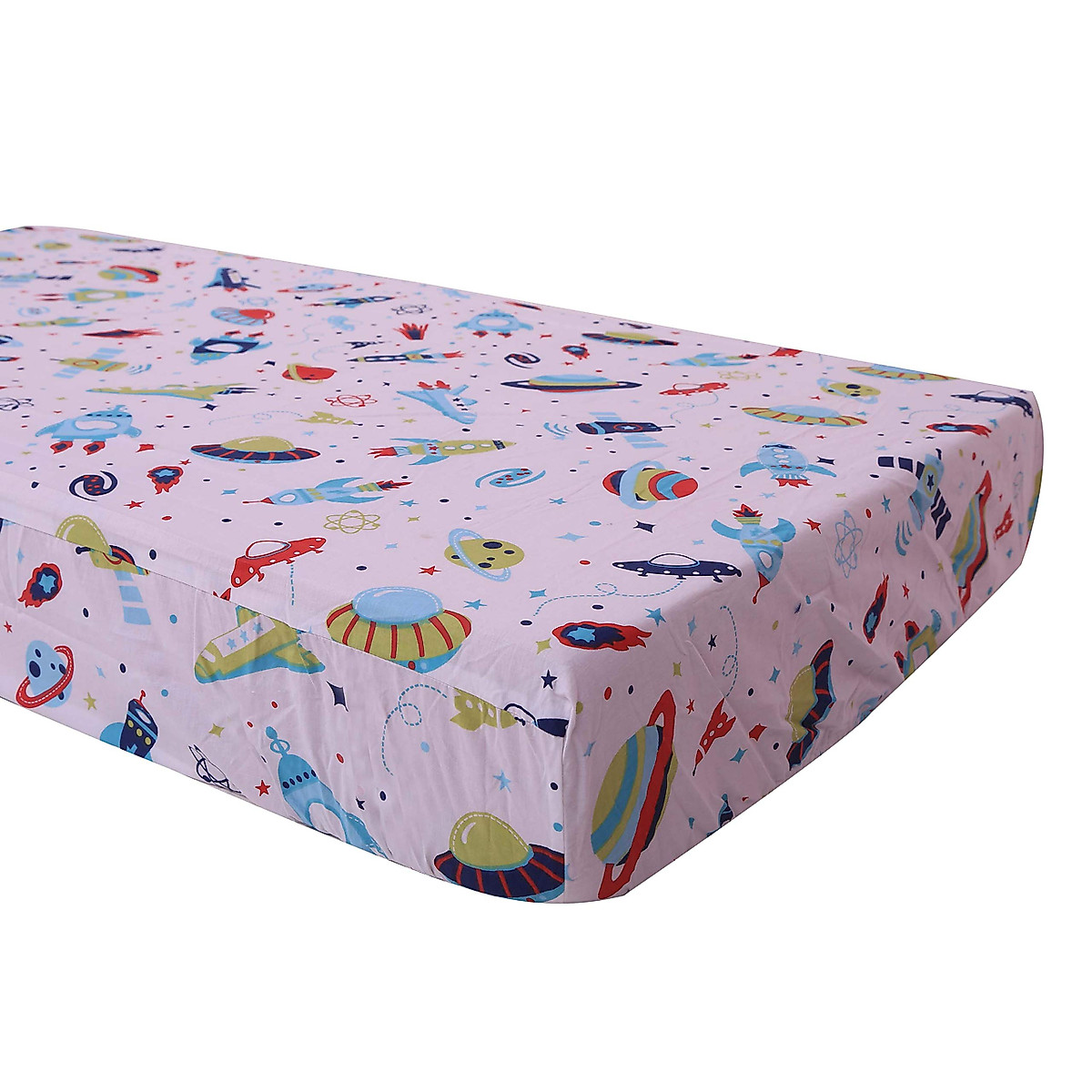 Bacati - Space Multicolor 2 Pack Crib Fitted Sheets Soft Breathable 100% Cotton Percale Baby Sheets - Fits Standard 28 x 52 Crib & Toddler Mattresses