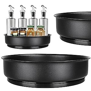 RHBLME 2 Pack Lazy Susan Turntable Organizer, 10 Inch Black Non Skid Spinning Spice Rack, Stainless Steel Lazy Susan Organizer for Cabinet, Countertop, Refrigerator, Pantry