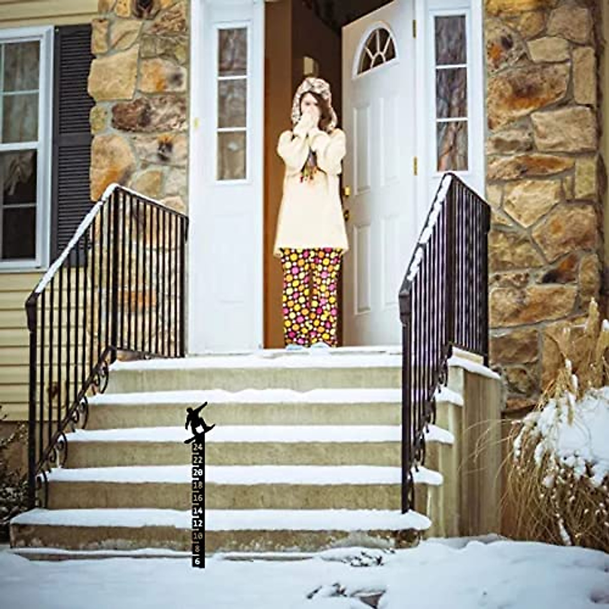 Gift 24cm Snowflake Snow Measuring Instrument Snowmobile Snow Measuring Instrument Metal Snow Measuring Ruler Outdoor Garden Ornament Dial Gauge for Cylinder Rebuild (Black, One Size)