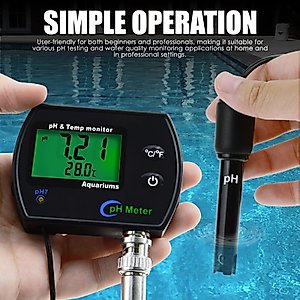 PH Monitor & Temperature Meter 2 in 1 Digital Water Quality Tester Sensor Test Kit with Automatic Calibration/Replaceable BNC Electrode Probe for Aquariums Hydroponics Tanks Aquaculture Laboratory