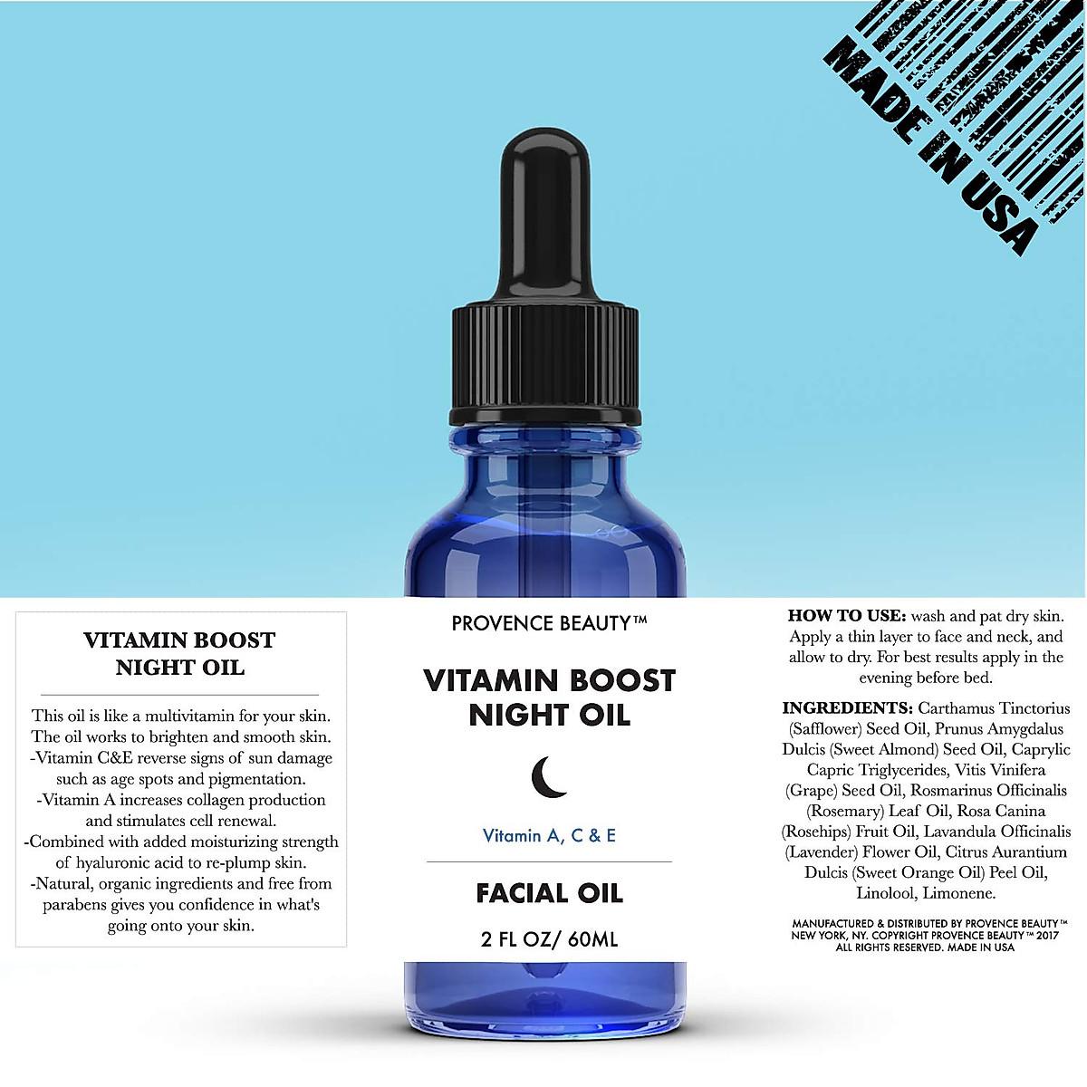 Vitamin Boost Night Facial Serum - Vitamin A, C and E for Anti-Aging, Wrinkle & Fine Line Reduction, Brightening, Damage Repairing Solution - 2 Fl Oz