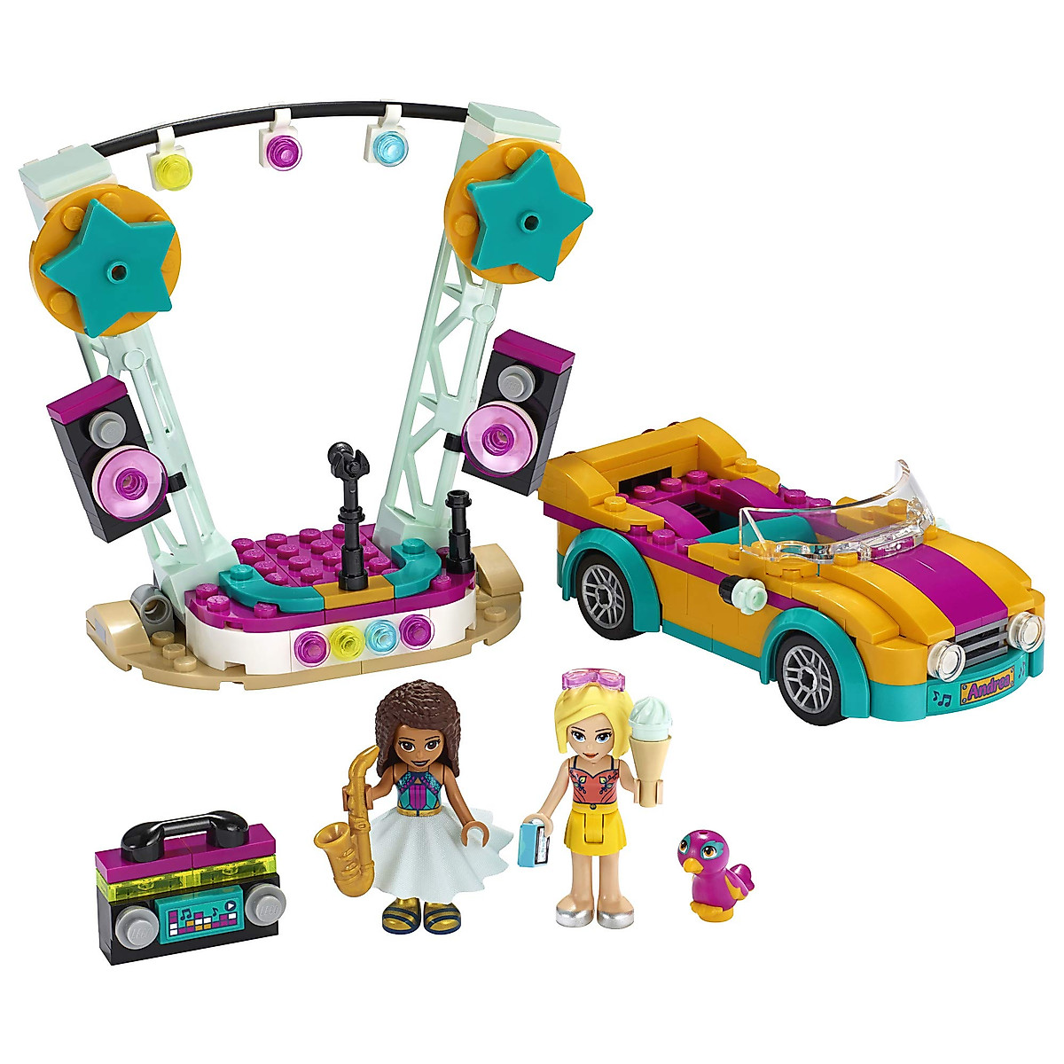 LEGO Friends Andrea’s Car & Stage Playset 41390 Building Kit, Includes a Toy Car and a Toy Bird (240 Pieces)