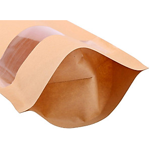 Katfort Zip Lock Pouch Bags 100pcs, 8.7''×5.5'' Resealable Bags for Small Business, Kraft Paper Bags with Window, Cookie Bags with Seal for Small Business, Family, Company