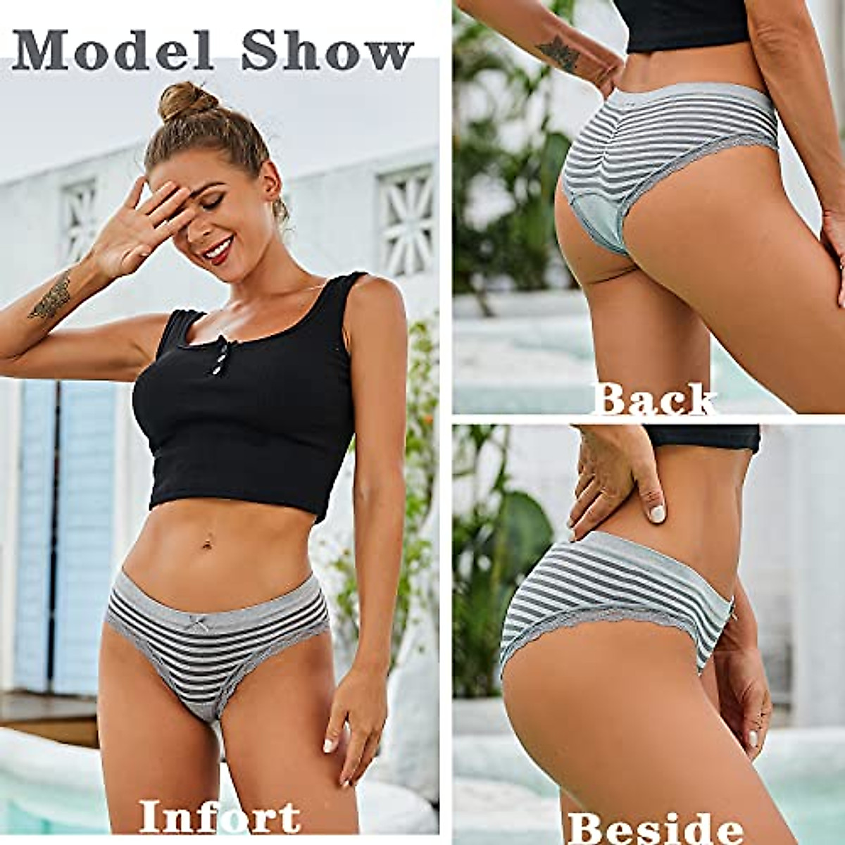 Cheeky Underwear for Women Sexy Panties No Show Stretchy with Cute Lace Seamless Breathable Underwear Women Pack of 6 S-2XL