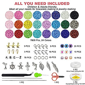 Redtwo 8000pcs 3mm Glass Seed Beads for Bracelet Making Kit, Small Beads Friendship Jewelry Making Kit, Tiny Waist Beads Kit with Letter Beads and Elastic String, DIY Art Craft Girls Gifts