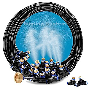 H&G lifestyles Misters for Patio Misting System 59FT (18M) Misting Line 20 Brass Mist Nozzles Brass Adapter for Patio Garden Umbrellas Greenhouse Trampoline