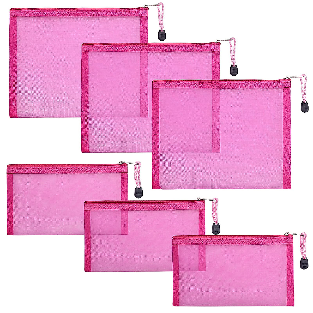 besharppin 6 Pack Mesh Cosmetic Bags, Nylon Makeup Pouches with Zipper for Home Office Purse Diaper Bag (Rose)