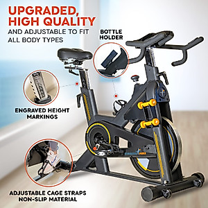 Gymnastics Power Indoor Exercise Bike Heavy-Duty 115 LB Magnetic Resistance, Includes 2X1 lb Dumbbells, Stationary Cycling Bikes for Home Exercise