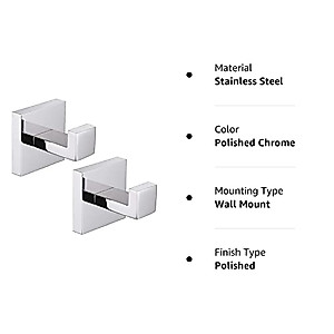 Angle Simple Bath Towel Hook 2 PCS, SUS304 Stainless Steel Bathroom Towel Holder, Square Hook for Bathrobe Coat, Wall Mount, Polished Chrome
