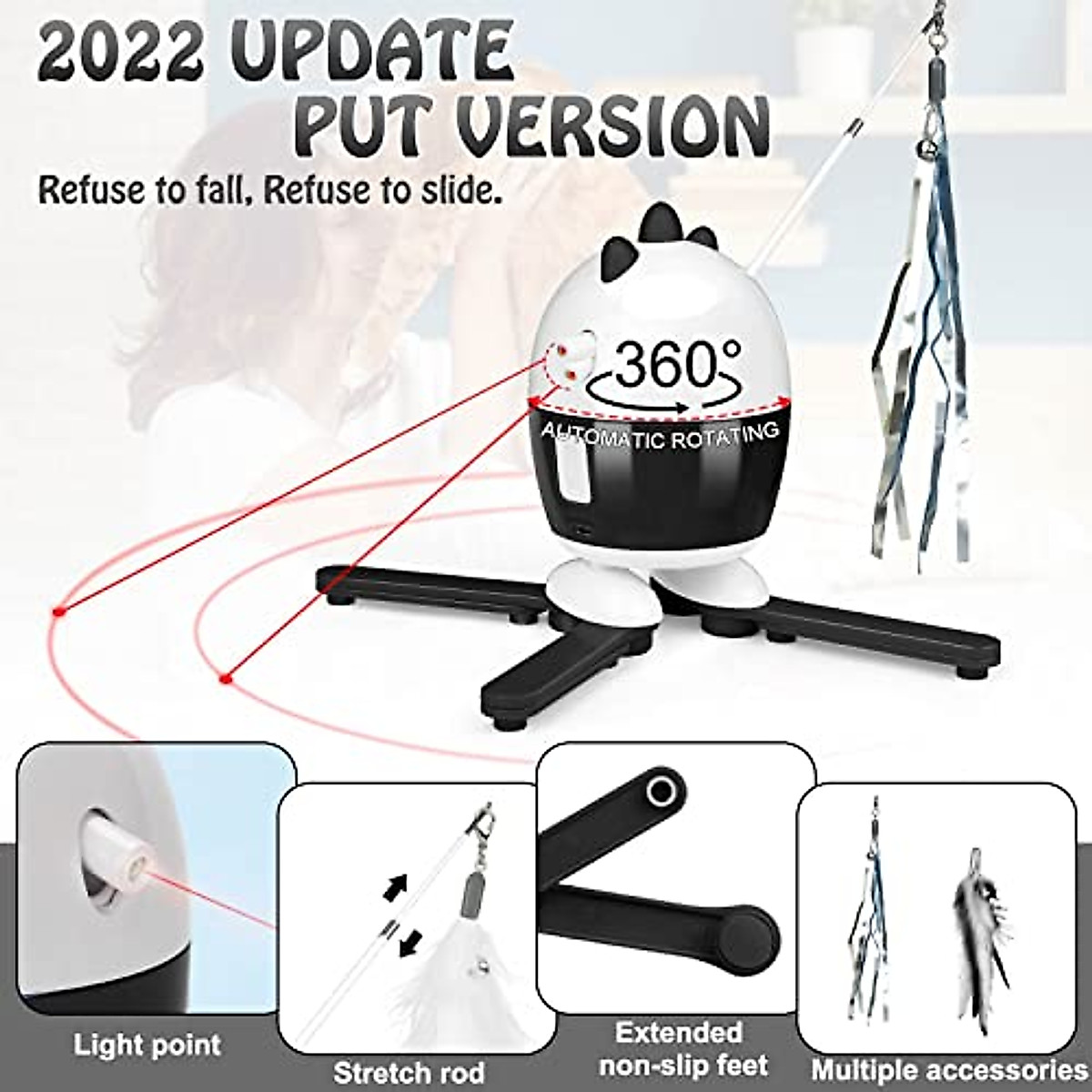 Frebento Cat Toys Interactive, Cat Light Toy and Cat Feather Toys 2 in 1, Recharge Cat Exercise Toys for Indoor Cats Automatic Cat Toys Interactive for Kitten