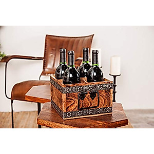 Deco 79 Rustic Wood and Metal Four-Bottle Wine Rack 19"W x 6"H Gray, Black, Brown
