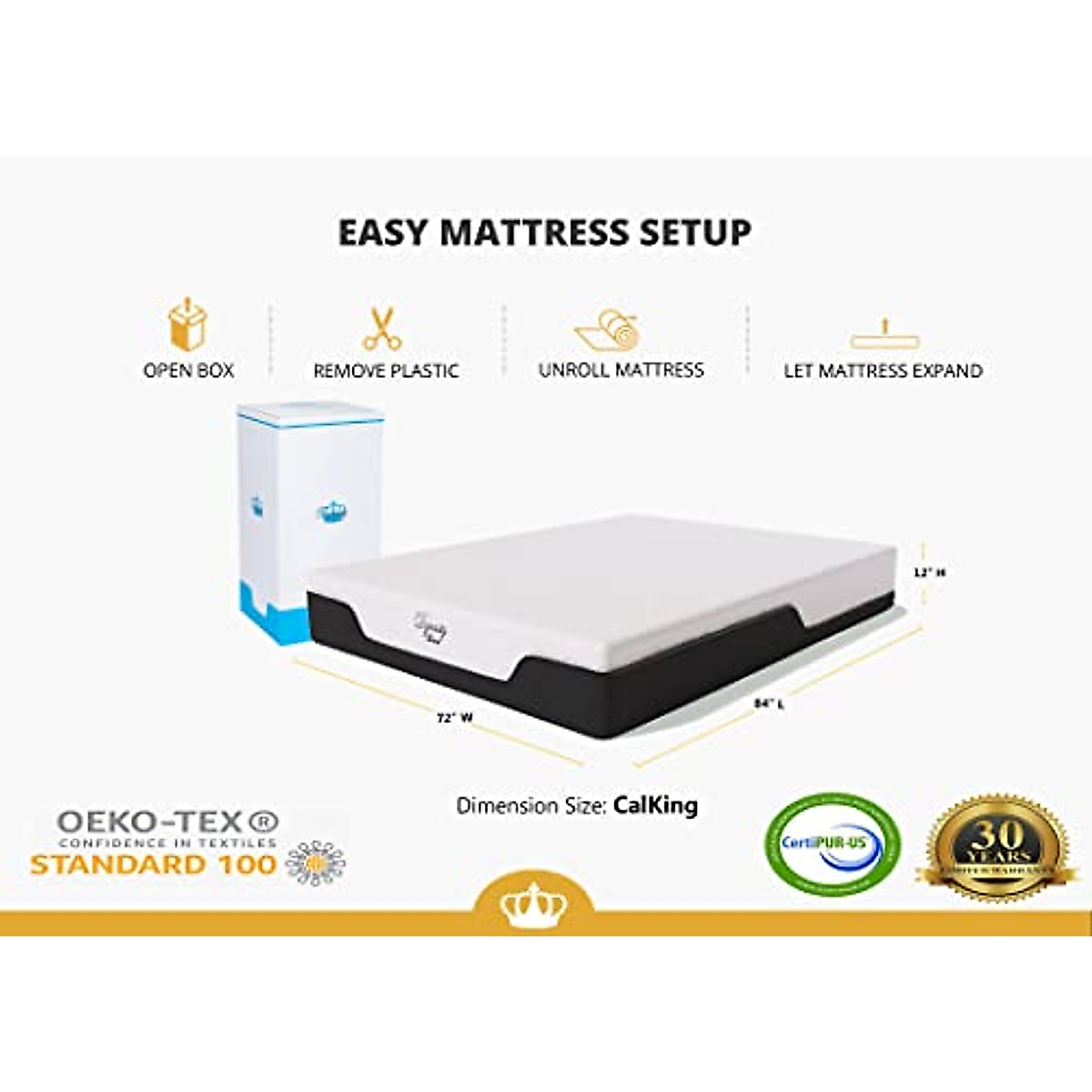 DynastyMattress Essential 12 Inch California King Size Cooling Gel Memory Foam Mattress Bed Firm