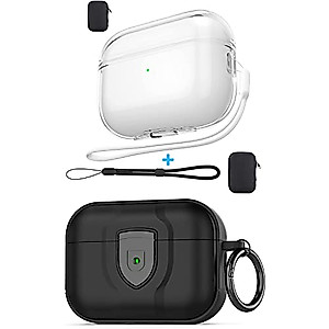 Valkit Compatible Airpods Pro 2nd Generation Case Clear + Valkit Compatible Airpods Pro 2nd Generation Case Cover with Lock for Men Women Bundle