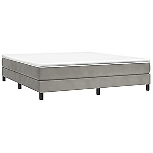 vidaXL Box Spring Bed Frame Home Indoor Bedroom Bed Accessory Wooden Upholstered Double Bed Base Furniture Light Gray 72"x83.9" California King Velvet