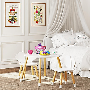 UTEX Kids Table and Chair Set, Toddler Table with Elephant Ear Chairs, 3 Pieces Kids Round Table for Toddlers, Girls, Boys,White