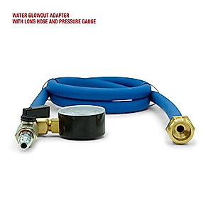 TOPRING Long Hose Air Compressor Water Blow Out Adapter with integrated Pressure Gauge. RV Winterizing Kit with male garden hose connector, Blue Hose